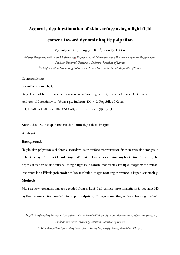 Pdf Accurate Depth Estimation Of Skin Surface Using A Light‐field