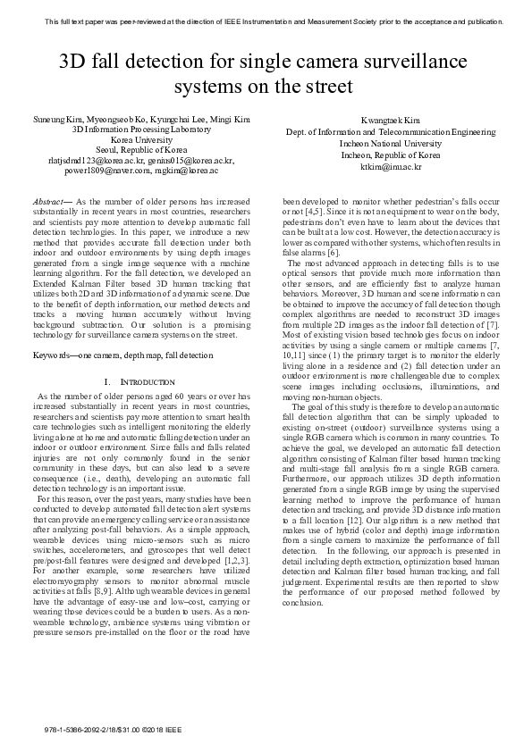 (PDF) 3D fall detection for single camera surveillance systems on the ...