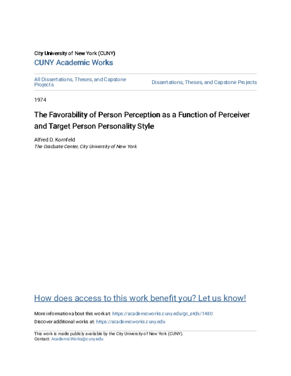 (PDF) The Favorability of Person Perception as a Function of Perceiver ...