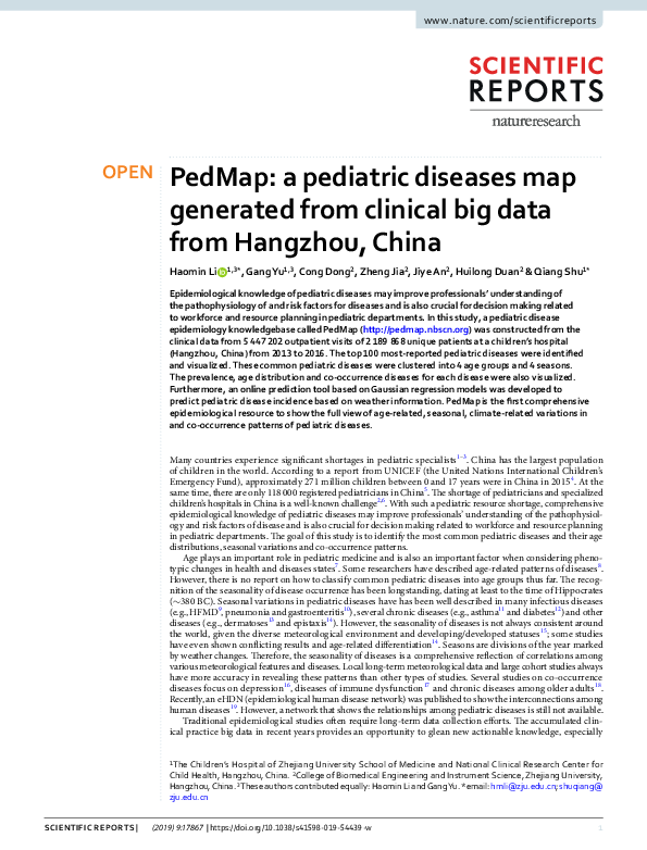 (PDF) PedMap: a pediatric diseases map generated from clinical big data ...