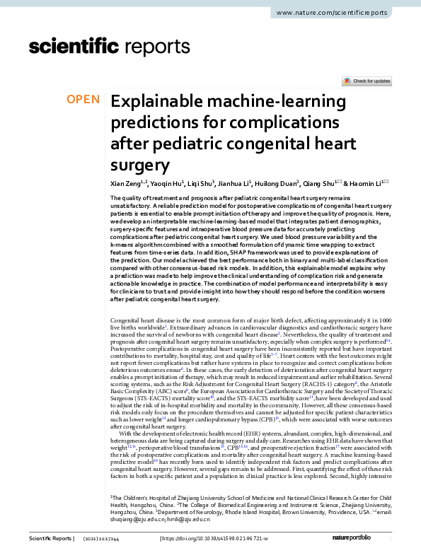 (PDF) Explainable machine-learning predictions for complications after ...