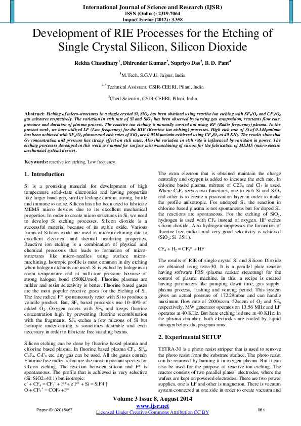 (PDF) Development of RIE Processes for the Etching of Single Crystal ...