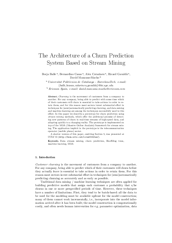 (PDF) Stream Mining for Real-Time Churn Prediction
