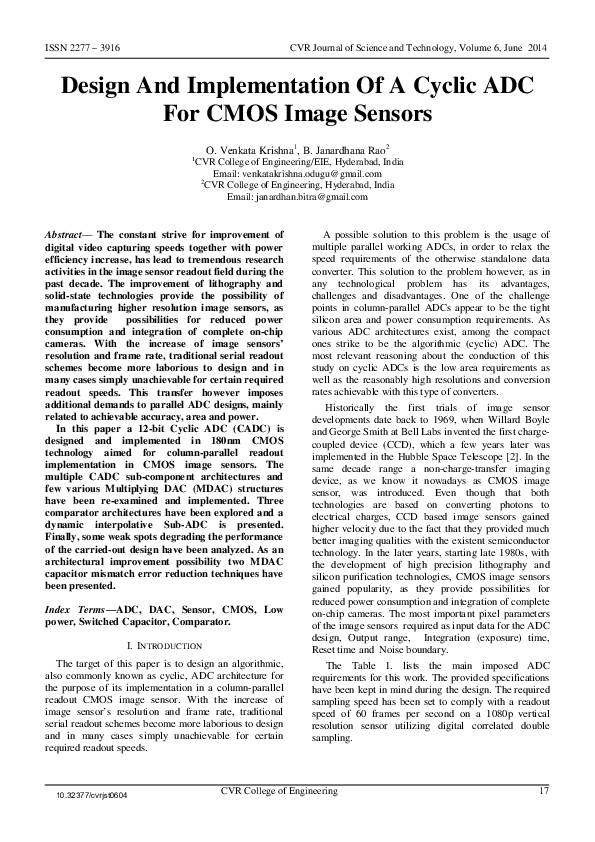 (PDF) Design And Implementation Of A Cyclic ADC For CMOS Image Sensors