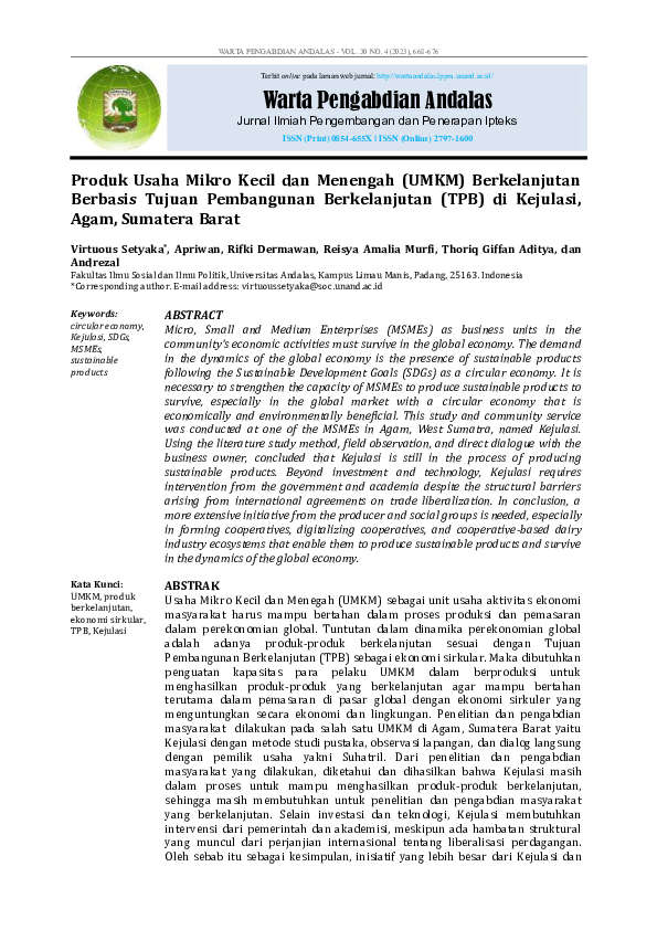 (PDF) Produk Usaha Mikro Kecil dan Menengah (UMKM) Berkelanjutan ...