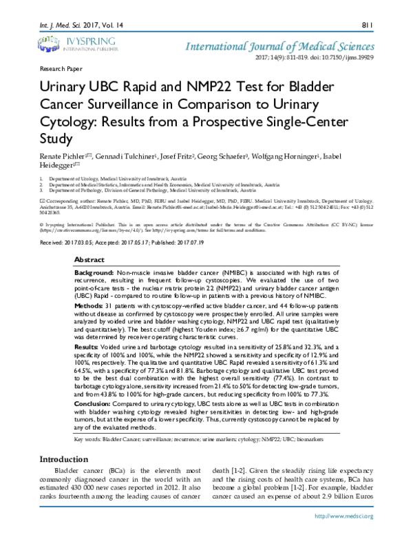 (PDF) Urinary UBC Rapid and NMP22 Test for Bladder Cancer Surveillance ...