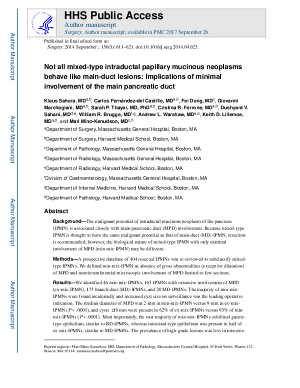 (PDF) Not all mixed-type intraductal papillary mucinous neoplasms ...