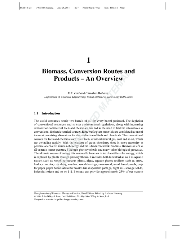 (PDF) Biomass, Conversion Routes and Products - An Overview