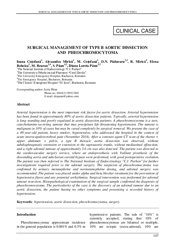 (PDF) Surgical Management of Type B Aortic Dissection and Pheochromocytoma