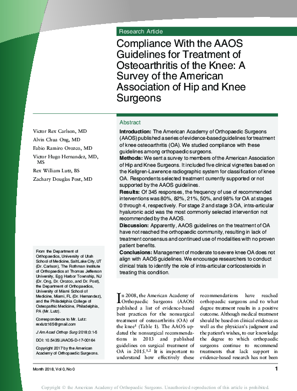 (PDF) Compliance With the AAOS Guidelines for Treatment of ...