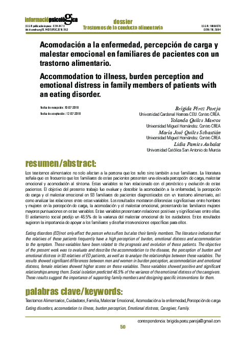 (PDF) Acomodación a la enfermedad, percepción de carga y malestar ...