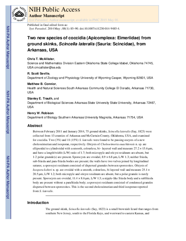 (PDF) Two new species of coccidia (Apicomplexa: Eimeriidae) from ground ...