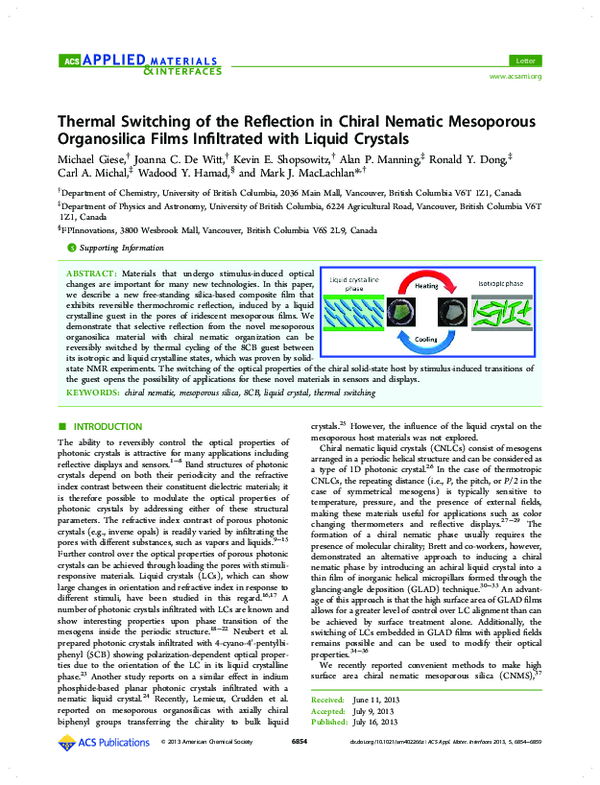 (PDF) Thermal Switching of the Reflection in Chiral Nematic Mesoporous Organosilica Films ...