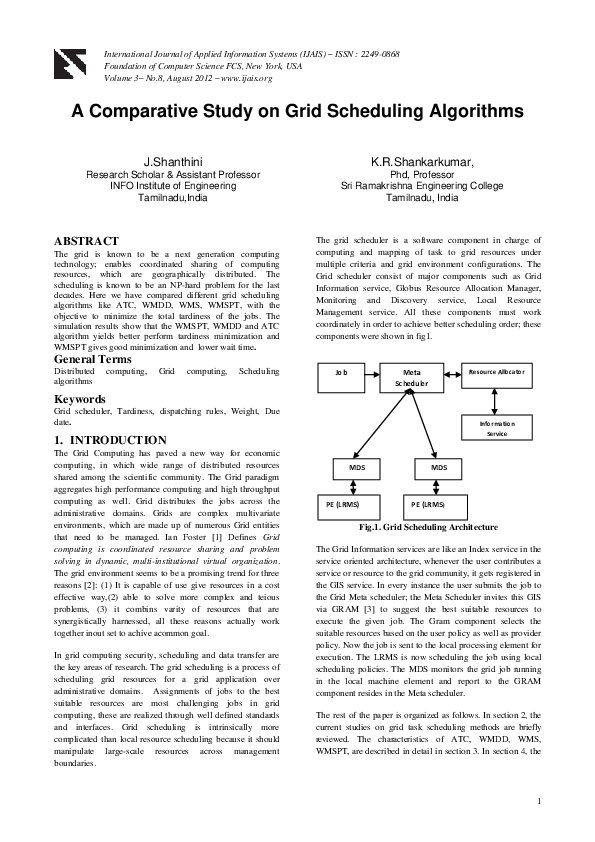 (PDF) A Comparative Study on Grid Scheduling Algorithms