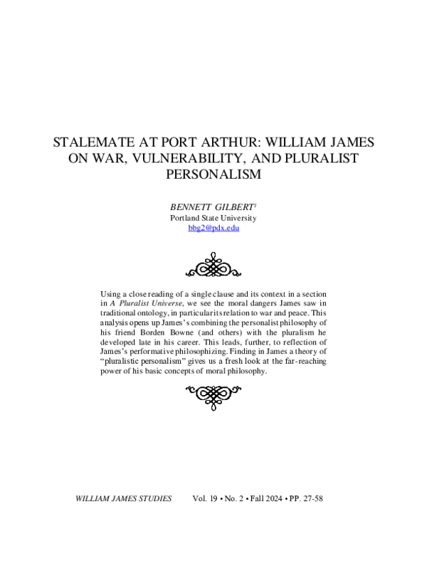 (PDF) Stalemate at Port Arthur: William James on War, Vulnerability ...