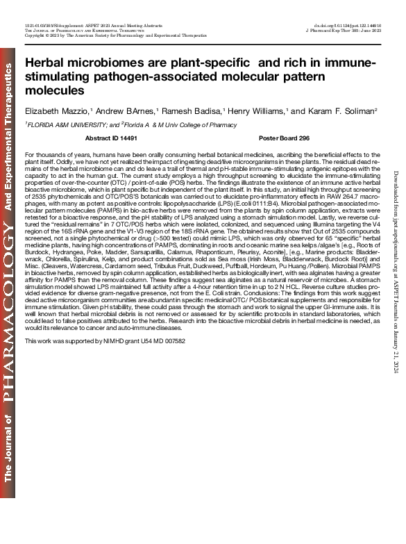 (PDF) Herbal microbiomes are plant-specific and rich in immune-stimulating pathogen-associated ...