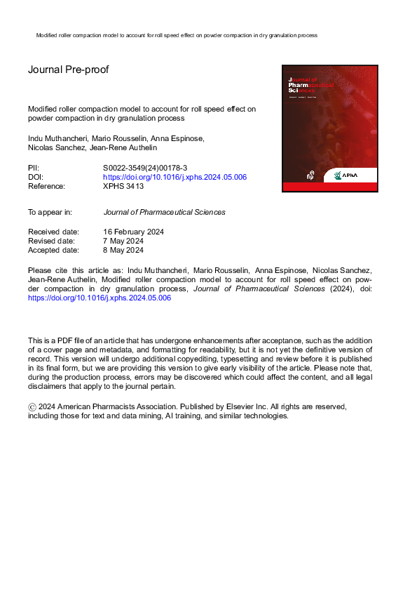Pdf Modified Roller Compaction Model To Account For Roll Speed Effect On Powder Compaction In