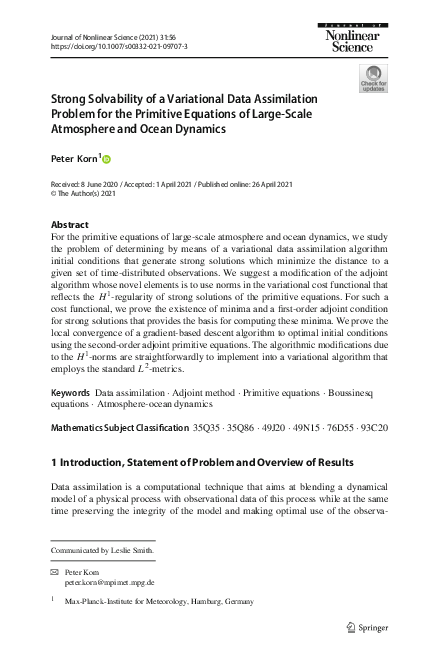 (PDF) Strong Solvability of a Variational Data Assimilation Problem for ...