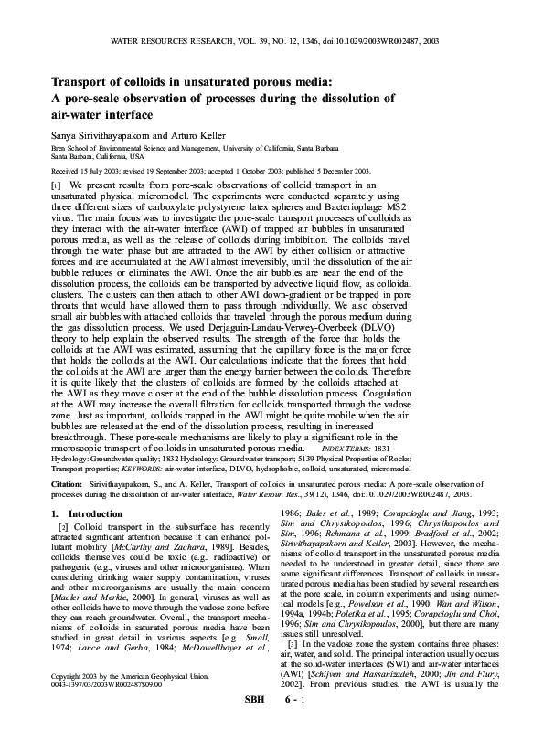 (PDF) Transport of colloids in unsaturated porous media: A pore‐scale ...