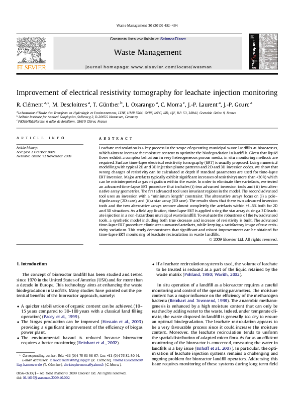 (PDF) Improvement of electrical resistivity tomography for leachate ...