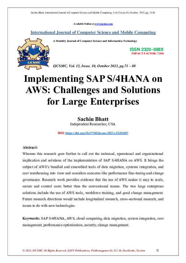 (PDF) Implementing SAP S/4HANA on AWS: Challenges and Solutions for Large Enterprises