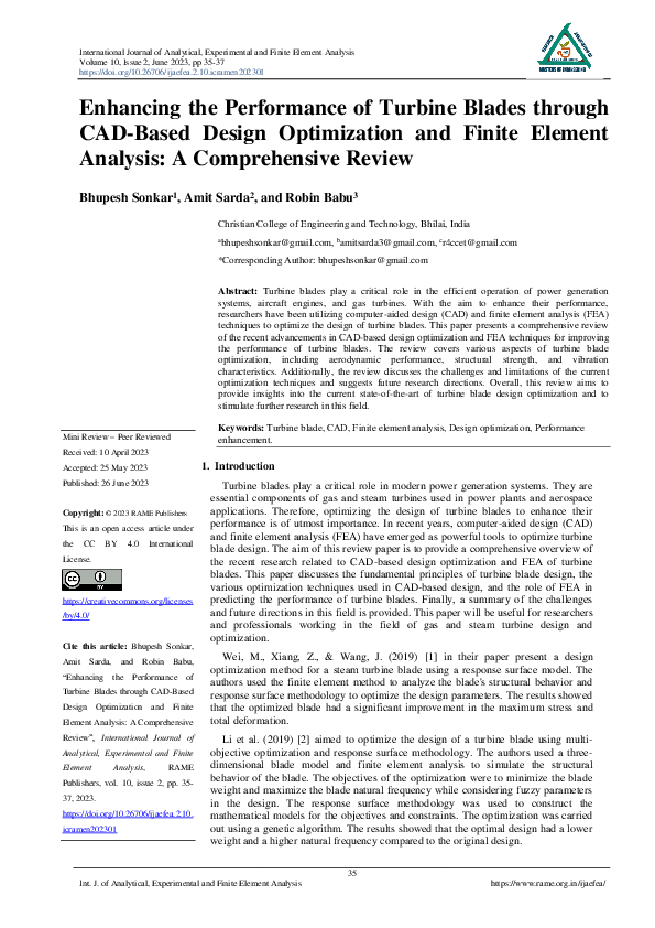 (PDF) Enhancing the Performance of Turbine Blades through CAD-Based Design Optimization and ...