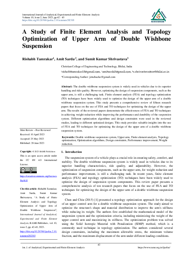 (PDF) A Study of Finite Element Analysis and Topology Optimization of Upper Arm of Double ...