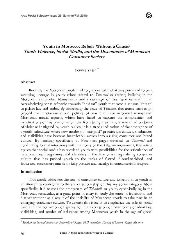 (PDF) Youth in Morocco: Rebels Without a Cause? Youth Violence, Social ...