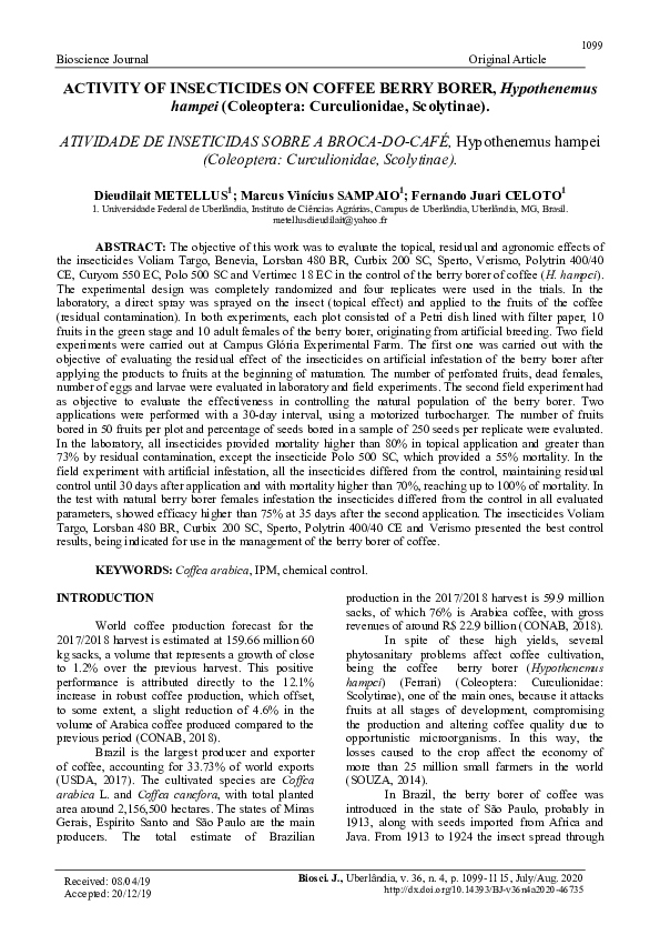 (PDF) Activity of insecticides on coffee berry borer (Hypothenemus ...