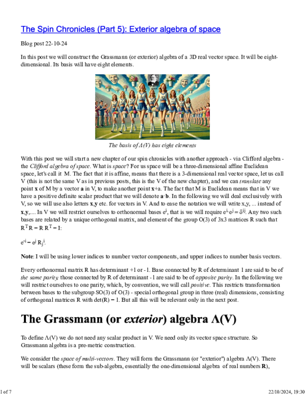 (PDF) Exterior Algebra and Multivectors in Space