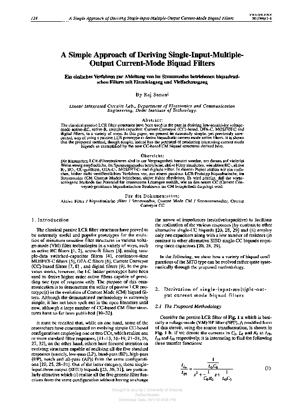 (PDF) A Simple Approach of Deriving Single-Input-Multiple-Output Current- Mode Biquad Filters ...