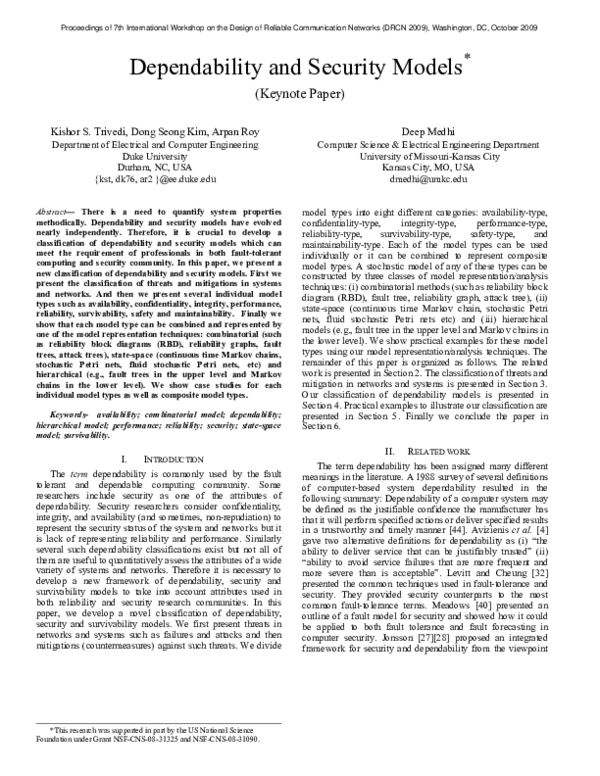 (PDF) Dependability and security models