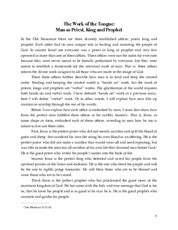 (PDF) The Work of the Tongue: Man as Priest, King and Prophet
