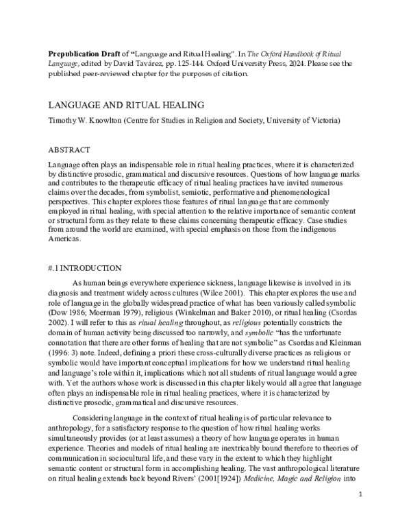 (PDF) LANGUAGE AND RITUAL HEALING