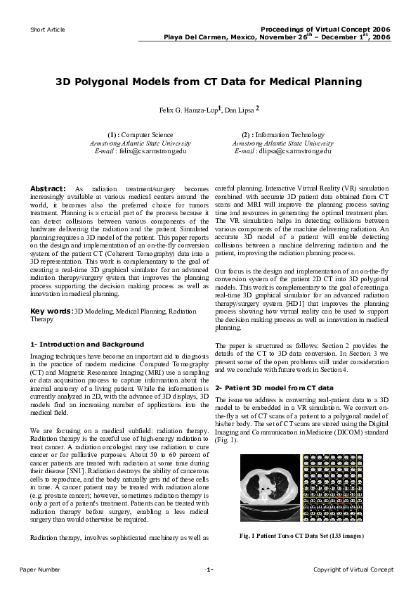 (PDF) Polygonal Models from CT Data for Medical Planning