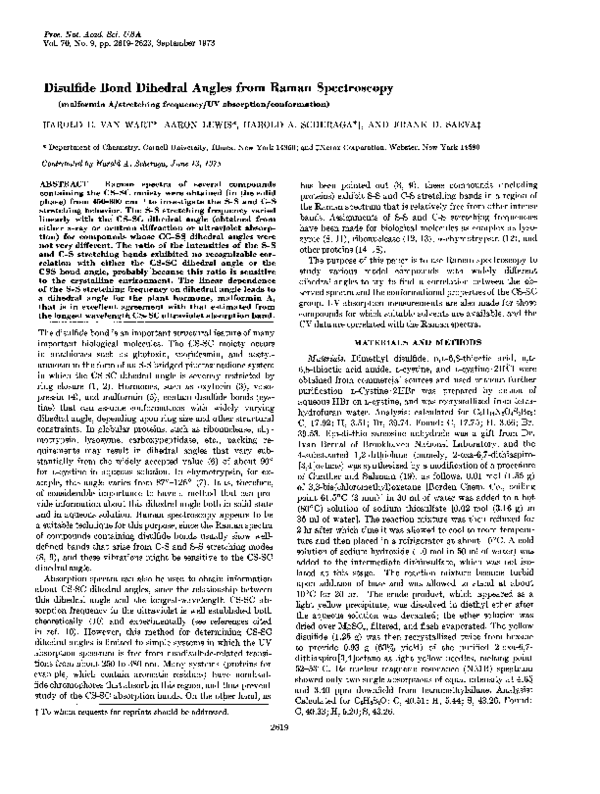 (PDF) Disulfide Bond Dihedral Angles from Raman Spectroscopy