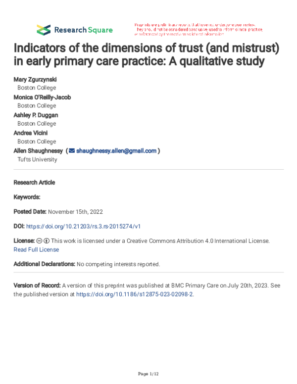 (PDF) Indicators of the dimensions of trust (and mistrust) in early ...