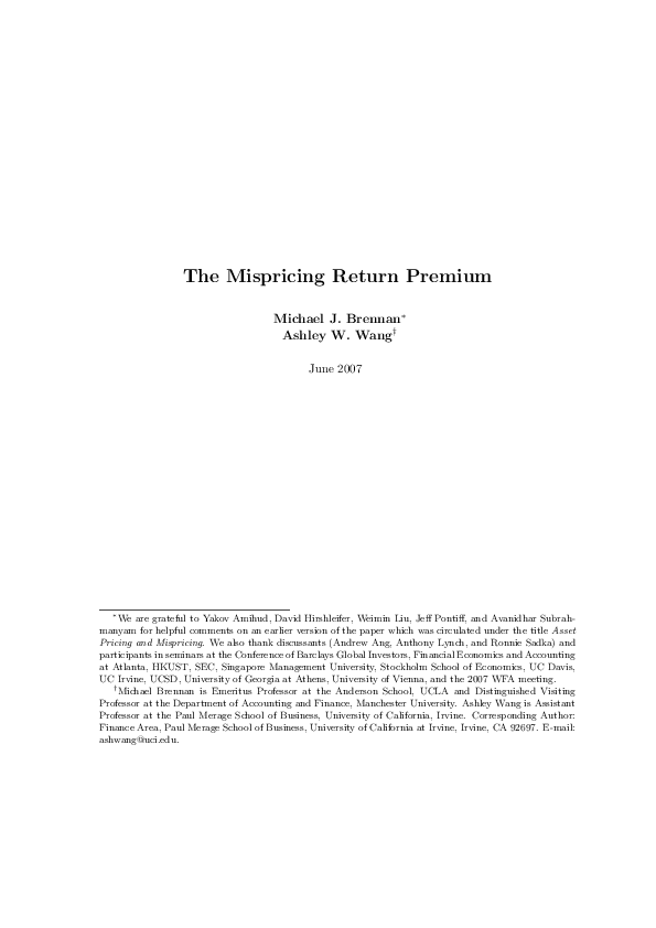 (PDF) The Mispricing Return Premium