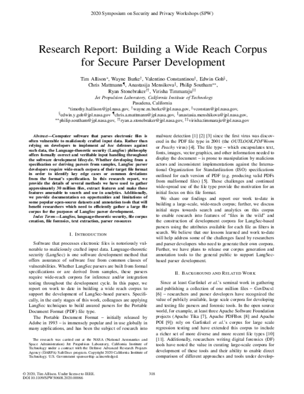 (PDF) Research Report: Building a Wide Reach Corpus for Secure Parser ...