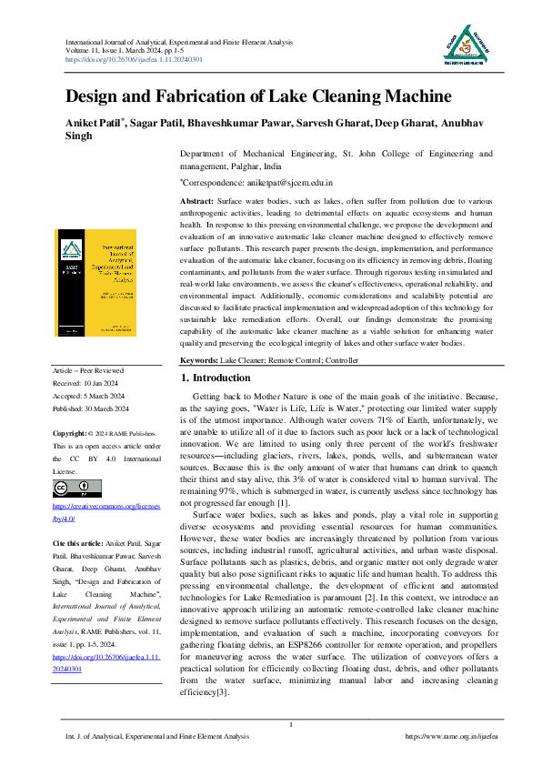 (PDF) Design and Fabrication of Lake Cleaning Machine