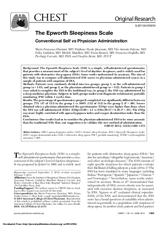 (PDF) The Epworth Sleepiness Scale