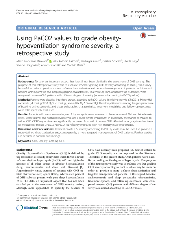 (PDF) Using PaCO2 values to grade obesity-hypoventilation syndrome ...