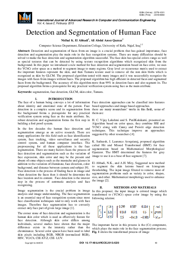(PDF) Detection and Segmentation of Human Face