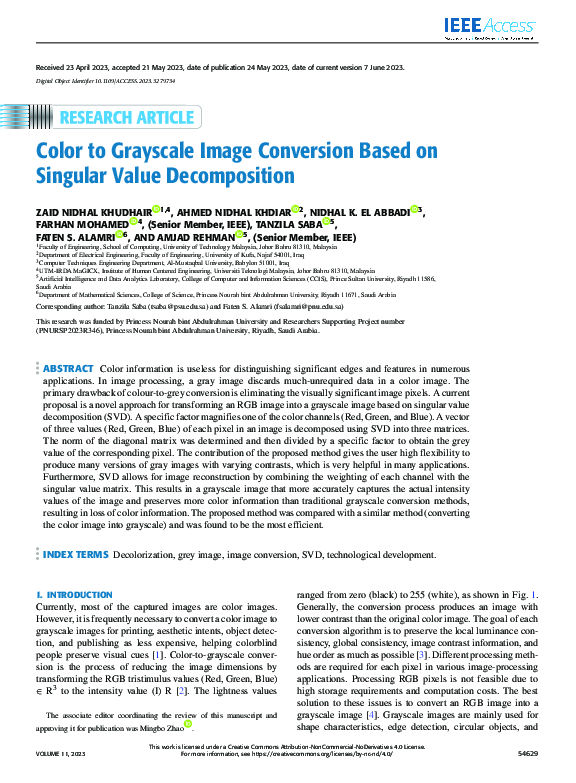 (PDF) Color to Grayscale Image Conversion Based on Singular Value Decomposition