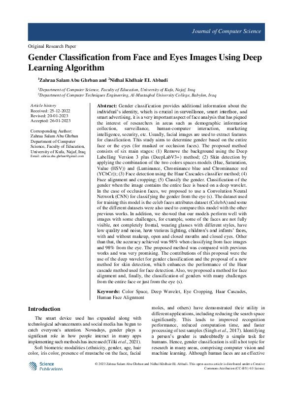 (PDF) Gender Classification from Face and Eyes Images Using Deep Learning Algorithm