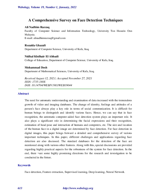 (PDF) A Comprehensive Survey on Face Detection Techniques