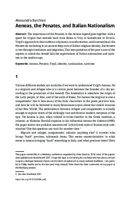 (PDF) Aeneas, the Penates, and Italian Nationalism