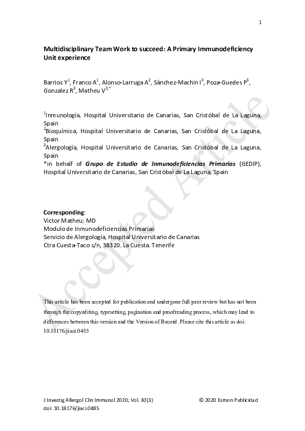 (PDF) Success With Multidisciplinary Team Work: Experience of a Primary ...