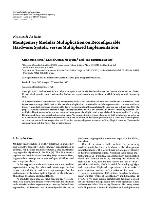 Pdf Montgomery Modular Multiplication On Reconfigurable Hardware Systolic Versus Multiplexed