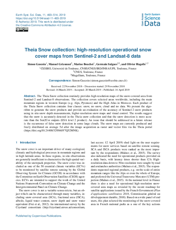 (PDF) Theia Snow collection: high-resolution operational snow cover ...